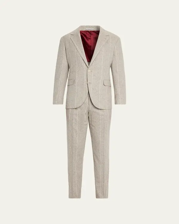 Brunello Cucinelli Donegal Chalk Stripe Two-piece Suit - Rock Salt
