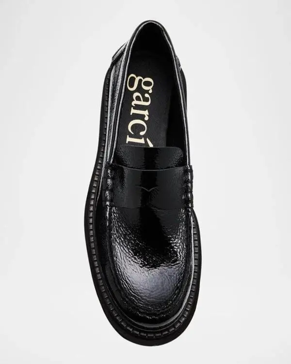 PEDRO GARCIA Sloan Patent Leather Wedge Loafers - Black