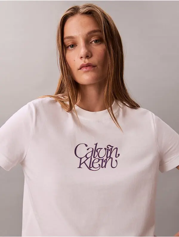 Calvin Klein Script Logo Graphic Slim T-shirt - Brilliant White