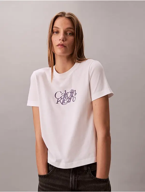 Calvin Klein Script Logo Graphic Slim T-shirt - Brilliant White