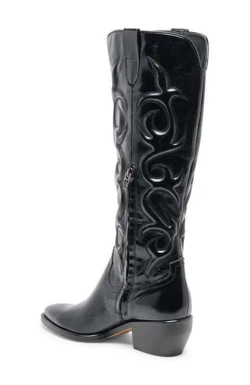 Dolce Vita Mirla Western Knee High Boots - Black Leather