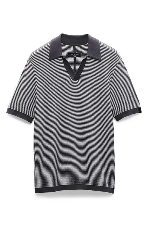 Rag & Bone Harvey Chevron Johnny Collar Polo - Wet Iron