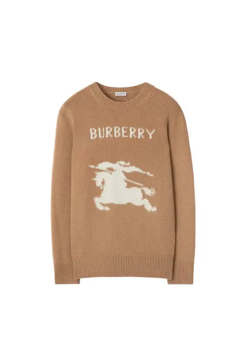 Burberry Equestrian Knight Wool Cashmere Sweater - Camel