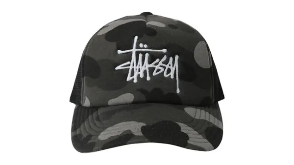 A BATHING APE X Stussy Trucker Cap - Black