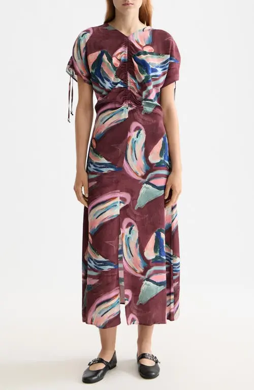 Scotch & Soda Short Sleeve Drawstring Maxi Dress - Abstract Mountain