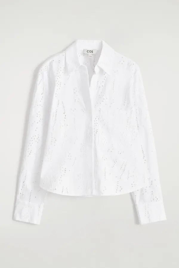 Cos Cropped Broderie Anglaise Shirt - White