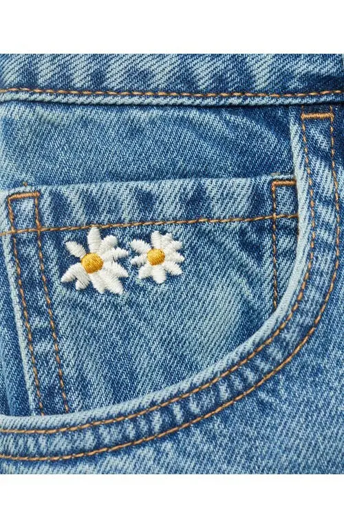 Mango Floral Embroidered Denim Bermuda Shorts