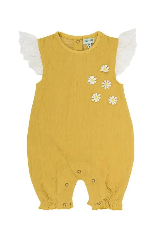 LILLY + SID Organic Cotton Floral Applique Jumpsuit - Yellow