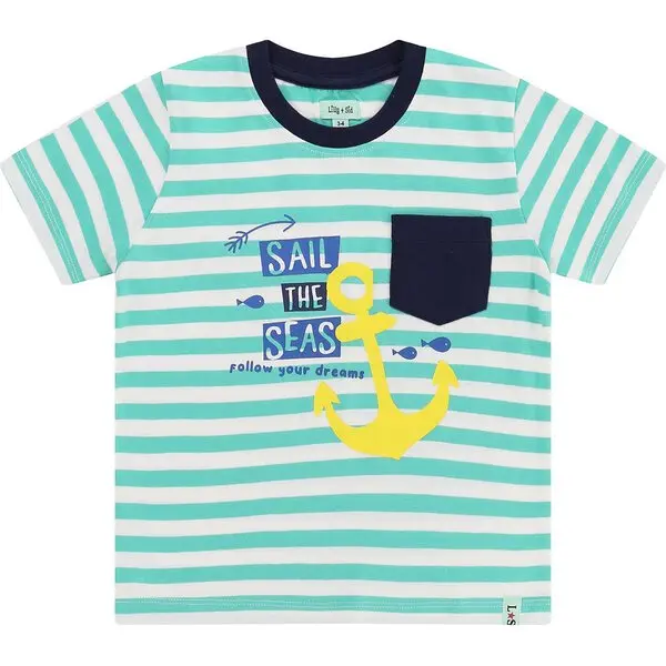 LILLY + SID Organic Cotton Sail The Seas Slogan T-shirt - Green