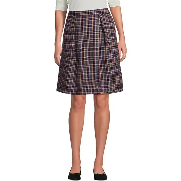 LANDS' END Plaid Skort - Plaid Gray Heather/maroon