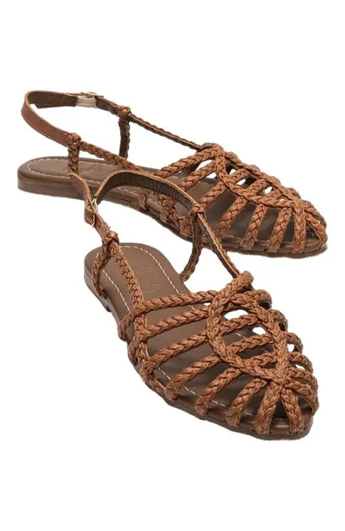 PROLOGUE SHOES Claudia Slingback Sandals - Cognac Faux Leather