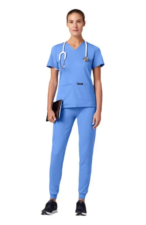 JAANUU Rubi 6-pocket Slim Knit Scrub Jogger - Ceil Blue