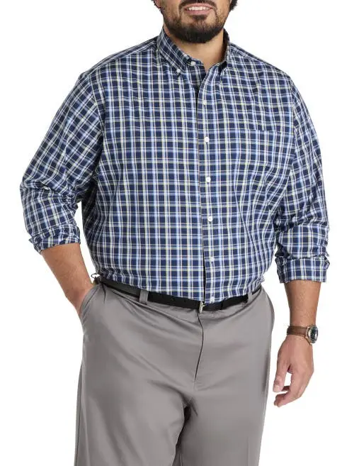 OAK HILL Big & Tall Small Plaid Performance Sport Shirt