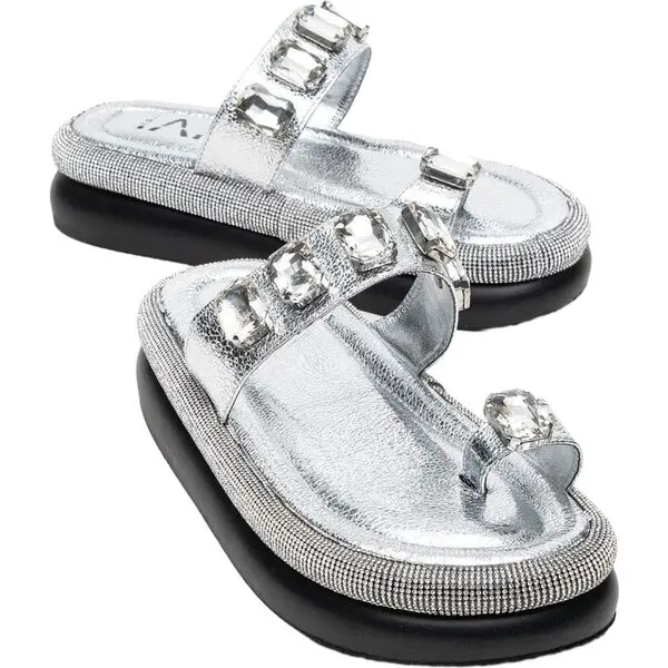 PROLOGUE SHOES Evans Jeweled Platform Sandals - Silver Faux Leather