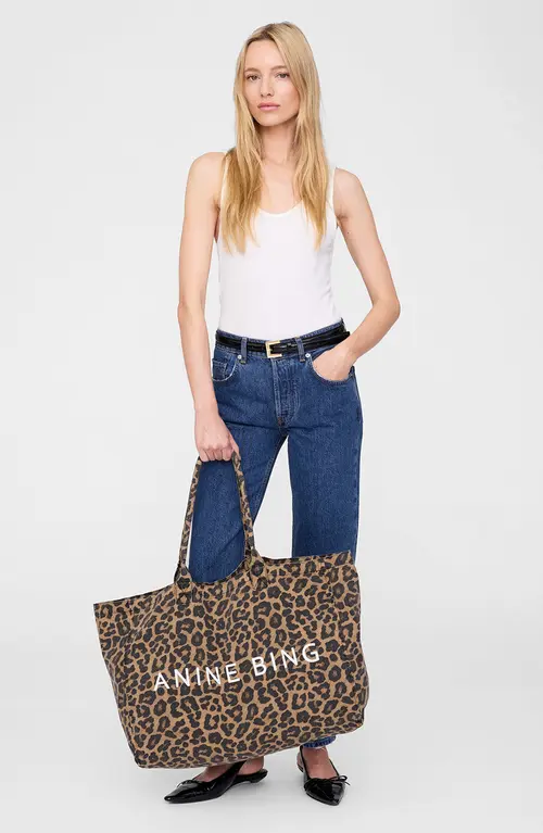 ANINE BING Leo Canvas Tote Bag - Black/brown Leopard