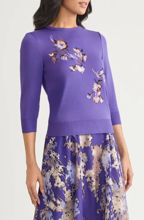 Misook Embroidered Crewneck Sweater