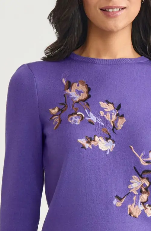 Misook Embroidered Crewneck Sweater