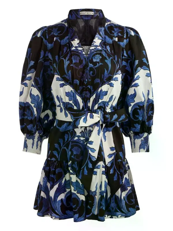 alice olivia blue dress + Mila V-Neck Tie Front Tiered Mini in True Made to party Alice + Olivia Pauletta Sequin