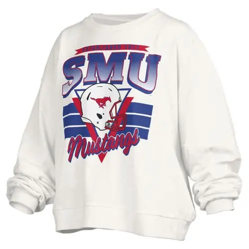 PRESSBOX Smu Mustangs Oversized Waist-length Pullover Sweatshirt