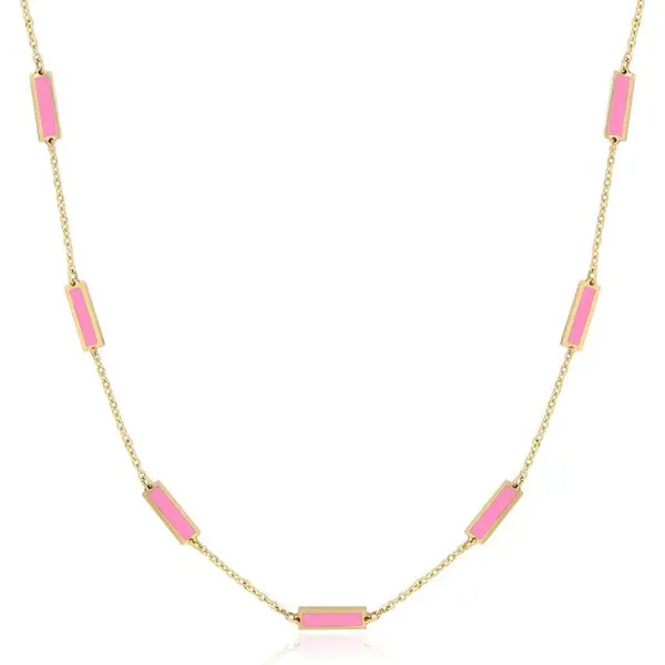 THE LOVERY 14k Yellow Gold Bar Chain Necklace - Bubblegum Pink
