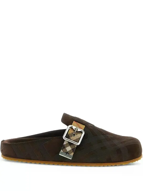 Burberry Check-pattern Buckled Mules - Brown