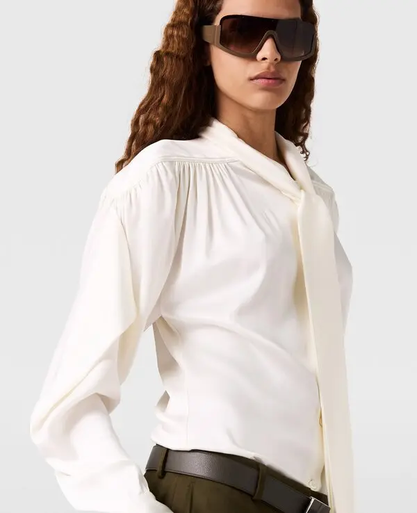 Stella McCartney Neck-tie Long-sleeve Shirt With Shoulder Pads - Cream