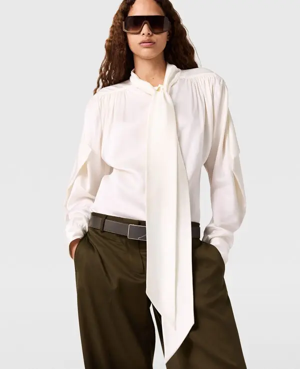 Stella McCartney Neck-tie Long-sleeve Shirt With Shoulder Pads - Cream
