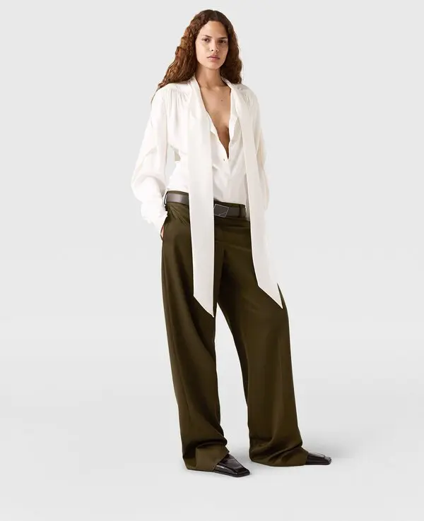 Stella McCartney Neck-tie Long-sleeve Shirt With Shoulder Pads - Cream