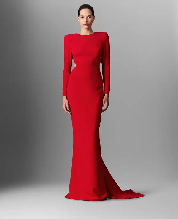 Stella McCartney Backless Long-sleeve Floor-length Gown - Lipstick