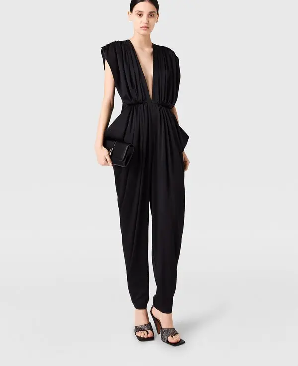 Stella McCartney Deep V-neck Pleated Jumpsuit With Shoulder Pads