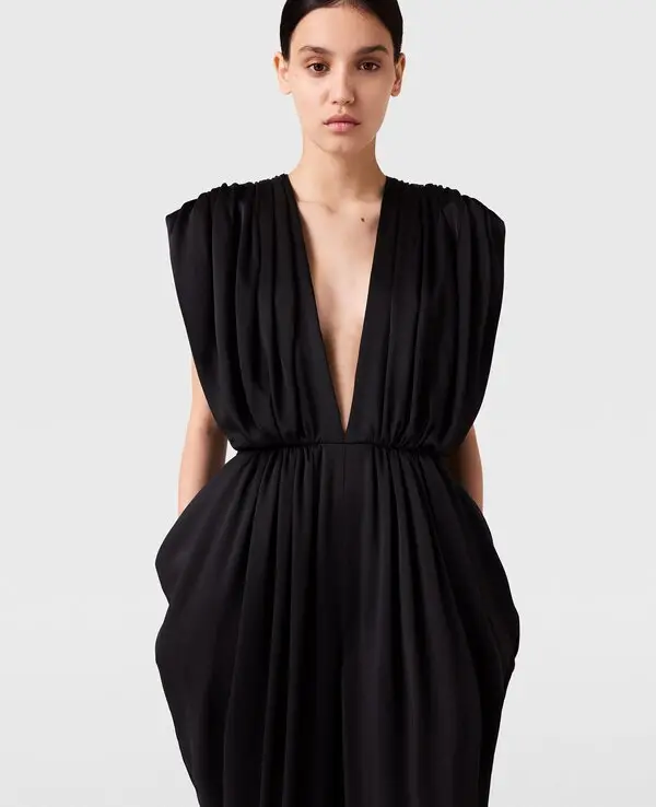 Stella McCartney Deep V-neck Pleated Jumpsuit With Shoulder Pads