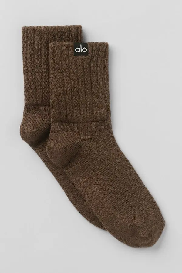 Alo Yoga Half-crew Scrunch Socks - Espresso