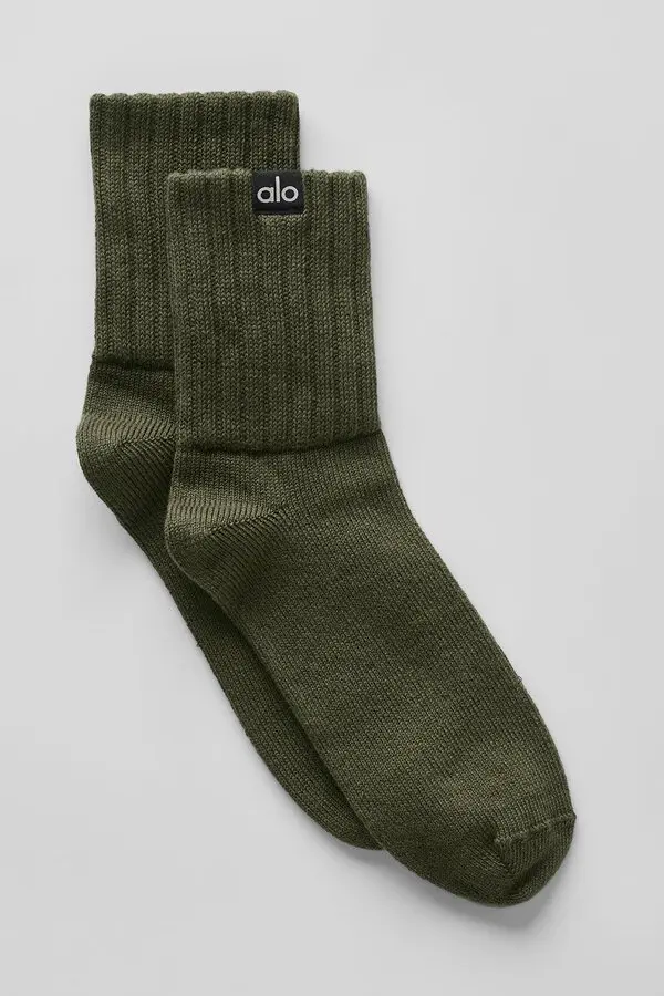 Alo Yoga Half-crew Scrunch Socks - Green Olive