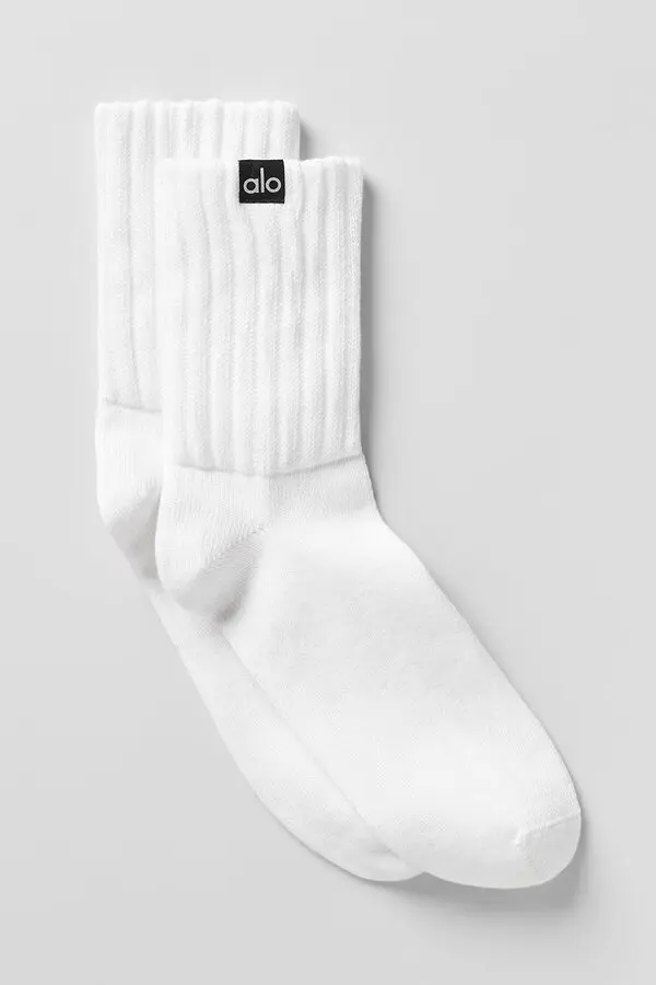Alo Yoga Half-crew Scrunch Socks - White