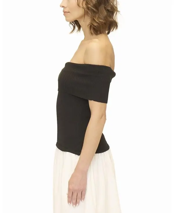 Central Park West Darcy Mixed Media Off Shoulder Dress