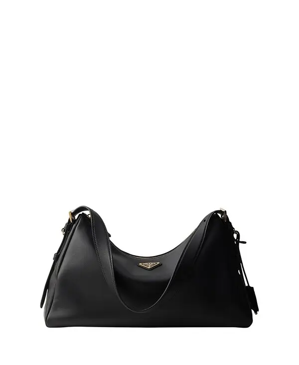 Prada Aimee Large Leather Shoulder Bag - Black