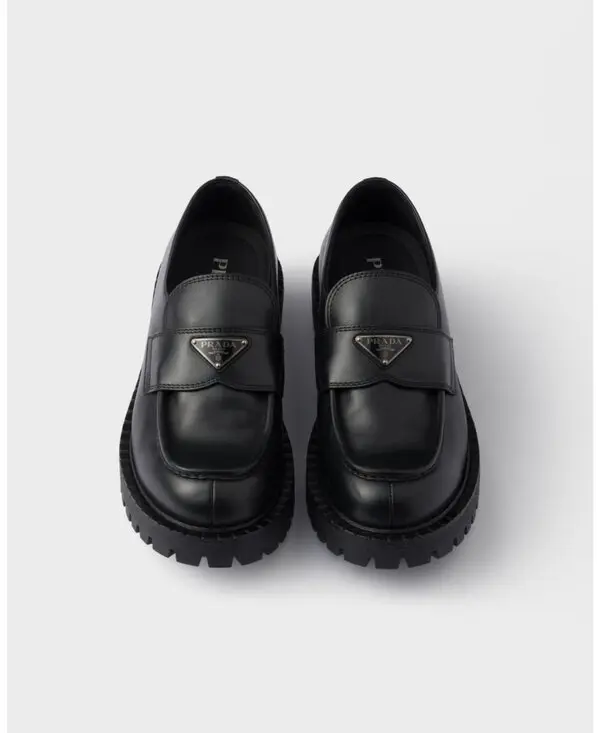 Prada Brushed Leather Loafers - Black