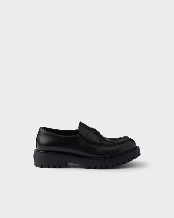 Prada Brushed Leather Loafers - Black