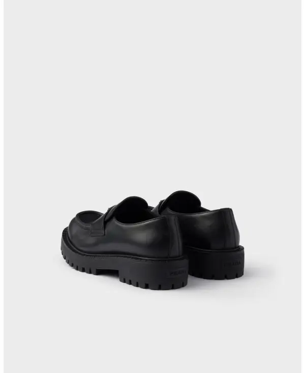 Prada Brushed Leather Loafers - Black