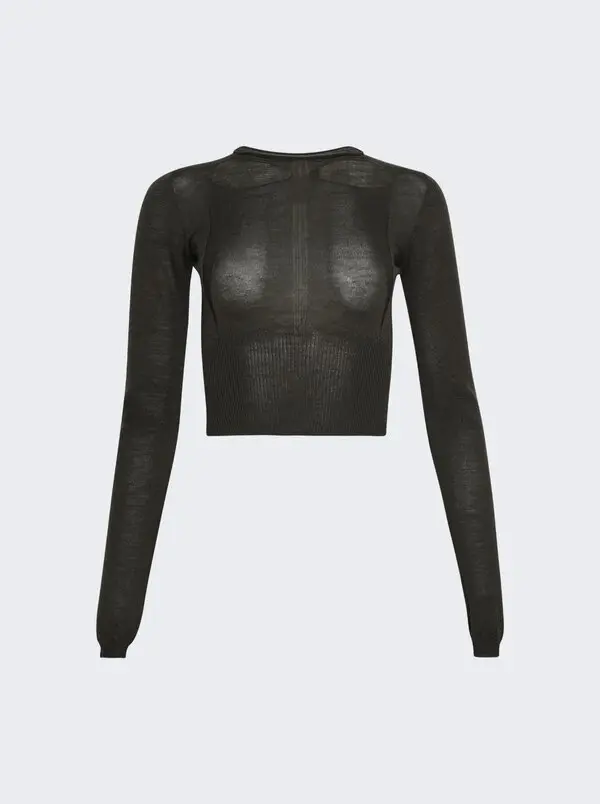 Rick Owens Slashed Long Sleeve Cropped Sweater - Green