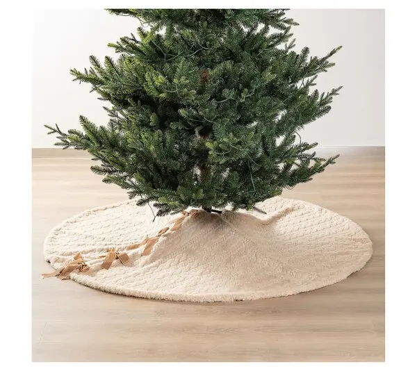 GLITZHOME 60'd Deluxe Reversible Faux Fur Chris Tmas Tree Skirt - One-color
