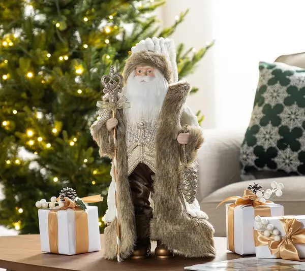 GLITZHOME 18'h Faux Fur Christmas Woodland Sant A Figurine - One-color