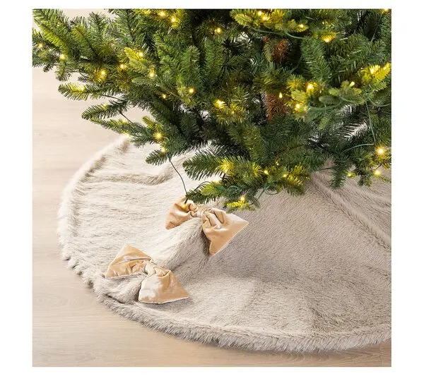 GLITZHOME 48'd Reversible Faux Fox Fur Christma S Tree Skirt - One-color