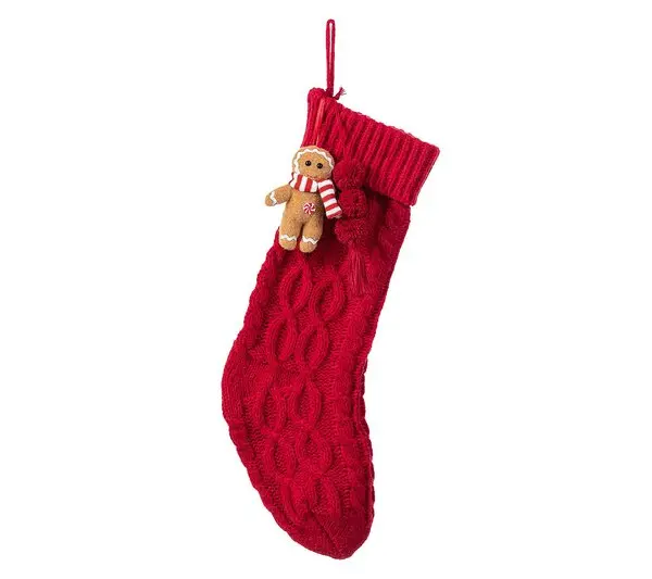 GLITZHOME 22'l Red Gingerbread Knitted Chri Stmas Stocking