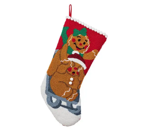 GLITZHOME 21l Gingerbread Hooked Christmasstocking