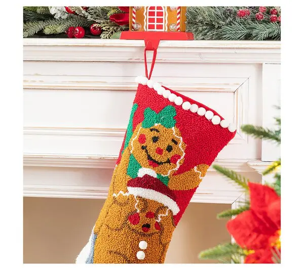 GLITZHOME 21l Gingerbread Hooked Christmasstocking