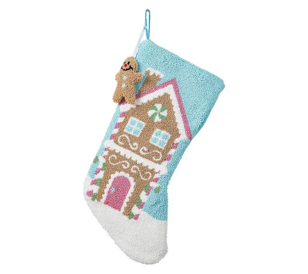 GLITZHOME 21l Hooked Gingerbread House Christmas Stocking