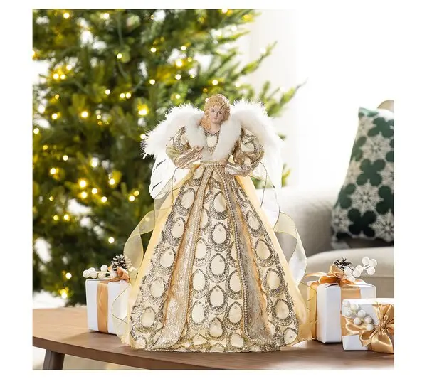 GLITZHOME 18.5h Faux Christmas Elegant Angel Tree Topper - One-color