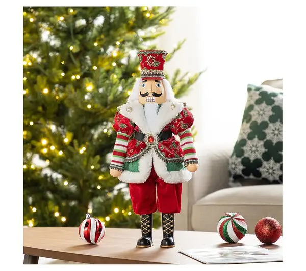 GLITZHOME 20'h Faux Fur Christmas Nutcracker Fi Gurine - One-color