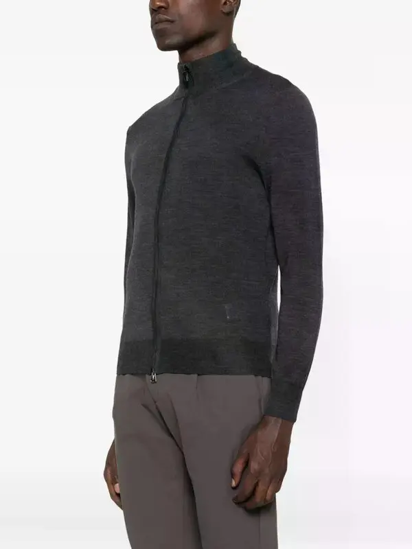 Canali Zip-front Wool Cardigan - Grey